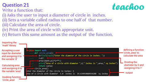 write a function that i asks the user to input a diameter of circle