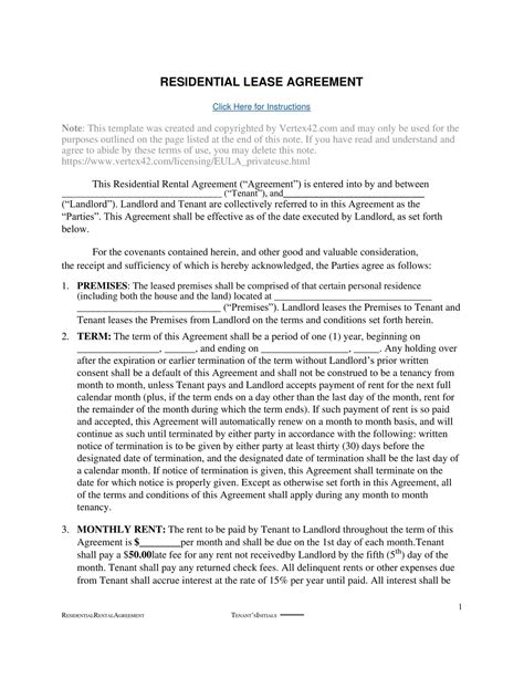 Free Printable Residential Lease Agreement Template