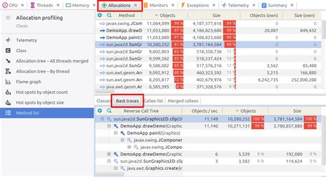 Yourkit Java Profiler Help Back Traces For Allocating Method