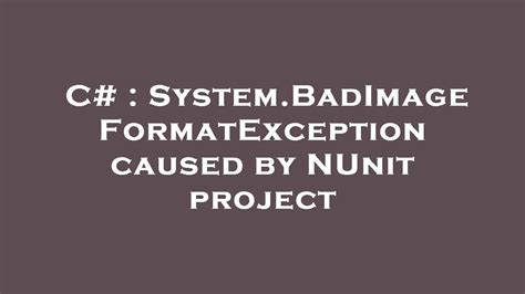 C System BadImageFormatException Caused By NUnit Project YouTube