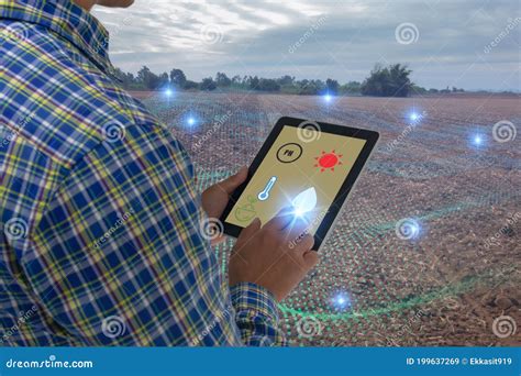 Smart Agriculture Concept Farmer Use Tablet Read Infrared In Soil With High Definition Soil