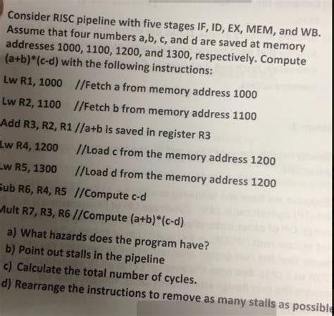 Solved Consider Risc Pipeline With Five Stages If Id Ex