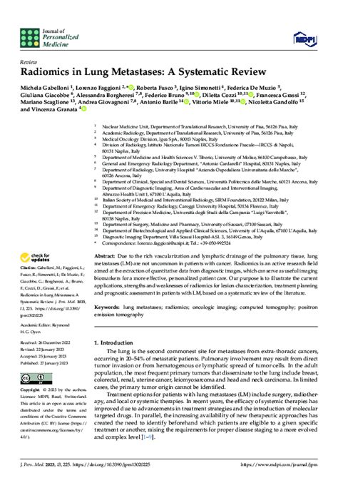 Pdf Radiomics In Lung Metastases A Systematic Review