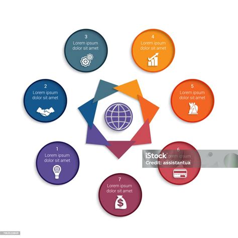 프로젝트 비즈니스 워크플로 배너 다이어그램 웹 디자인 타임 라인 지역 차트 숫자 옵션에 사용할 수있는 인포 그래픽 7 위치에 대한 다채로운 현대 템플릿 0명에 대한 스톡