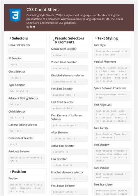 Css Cheat Sheet Pdf