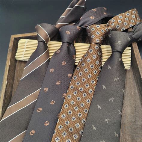 New Fashion Brown Neckties For Men Women Casual Block Striped Neck Ties