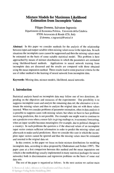 Pdf Mixture Models For Maximum Likelihood Estimation From Incomplete Values