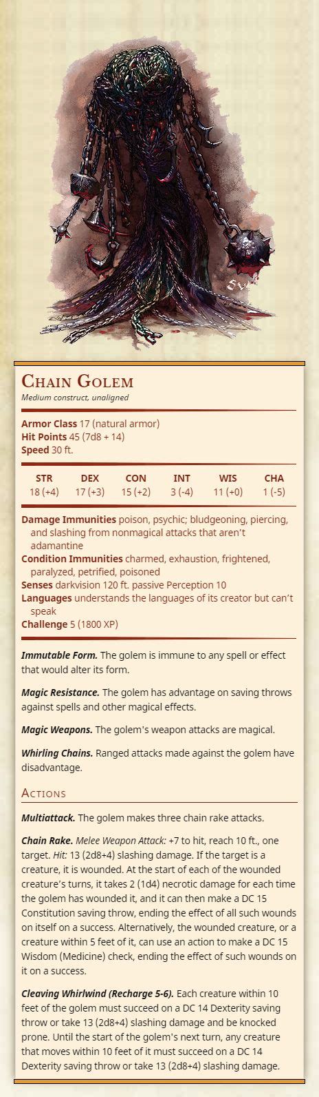 Balancing Homebrew Photo Chain Golem Flesh Golem 5e Dnd Flesh