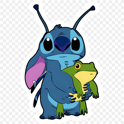 Stitch Blue Cartoon Alien Character With Frog Png 2048x2048px