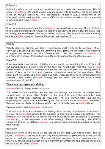 edexcel psychology 9 1 gcse new spec unit 1 lesson 5 reliability