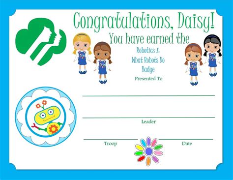 daisy robotics i what robots do badge certificate girl scout daisy