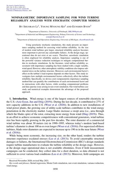 Pdf Nonparametric Importance Sampling For Wind Turbine Reliability Analysis With Stochastic