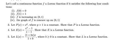Solved Let S Call A Continuous Function F A Lorenz Function Chegg Com
