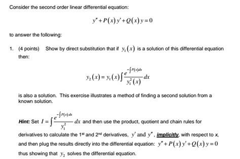 Solved Consider The Second Order Linear Differential