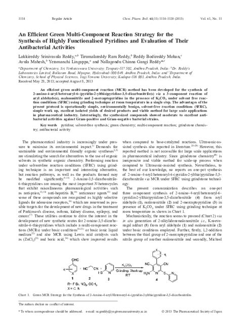 Pdf An Efficient Green Multi Component Reaction Strategy For The