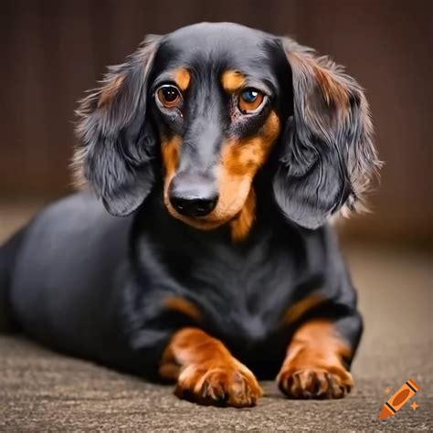 Long Haired Black Dachshund Lying Down On Craiyon
