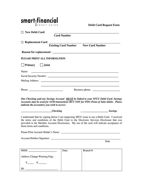 Fillable Online Smartcu Debit Card Request Form New Debit Card Card