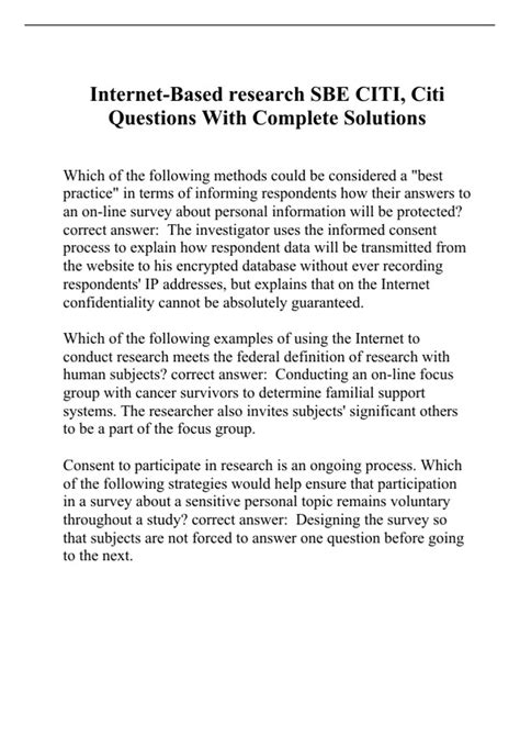 Internet Based Research Sbe Citi Citi Questions With Complete Solutions Citi Stuvia Us