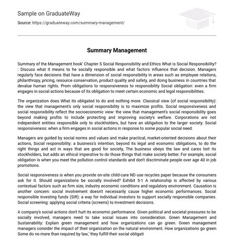 Summary Management 2022 Words Free Essay Example On GraduateWay