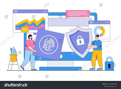 Cyber Security Vector Illustration Concept Characters Stock Vector