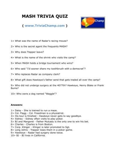 MASH TRIVIA QUIZ - Trivia Champ