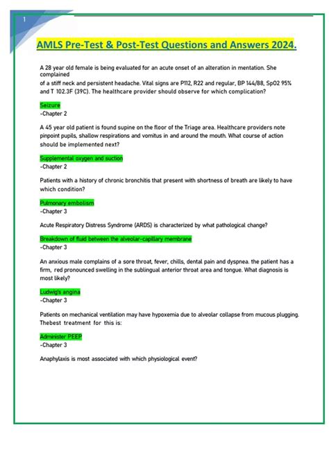 Amls Pre Test And Post Test Questions And Answers 2024 Amls Stuvia Uk