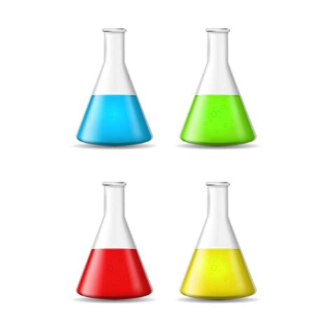 Premium Vector Realistic 3d Glass Chemical Laboratory Color Flask Set