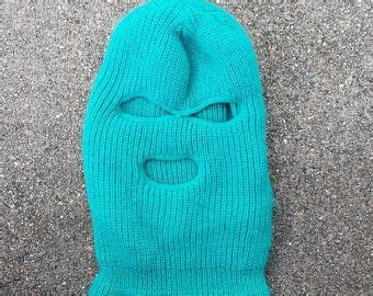 Vtg Teal Aqua 80s Ski Mask Baclava 90s Retro Creepy Fashion Goon Winter