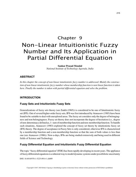 Pdf Non Linear Intuitionistic Fuzzy Number And Its Application In Partial Differential Equation