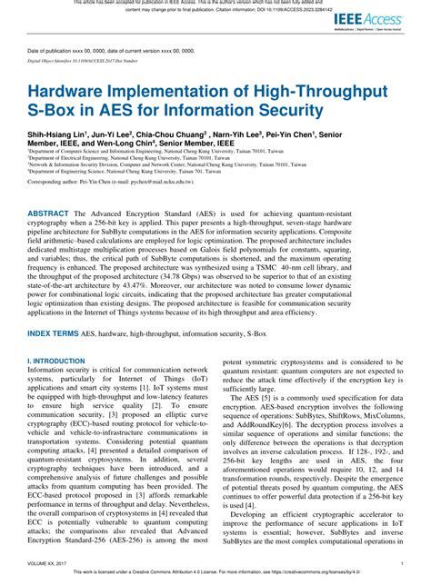 Pdf Hardware Implementation Of High Throughput S Box In Aes For