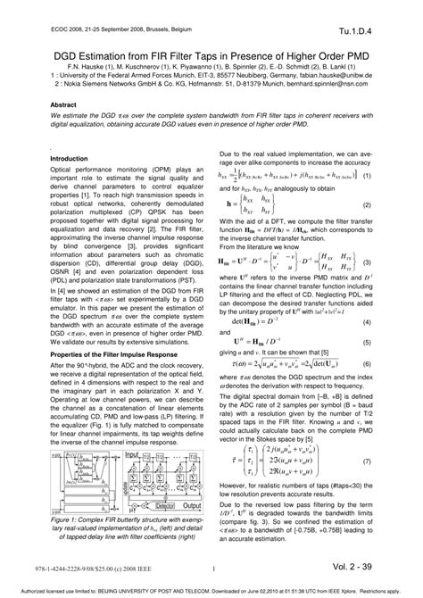 Pdf Dgd Estimation From Fir Filter Taps In Presence Of Higher Order Pmd