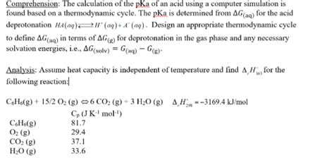 Solved Comprehension The Calculation Of The PKa Of An Acid Chegg Com