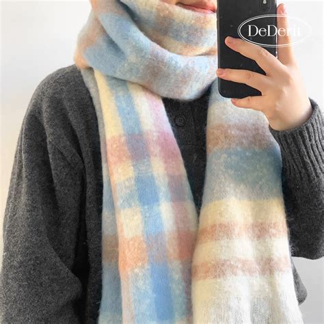 데데리트 데데리트 따뜻한 남녀공용 파스텔 로맨틱 체크 빅 머플러 목도리 숄 겨울 친구 커플 연말 새해 크리스마스 선물