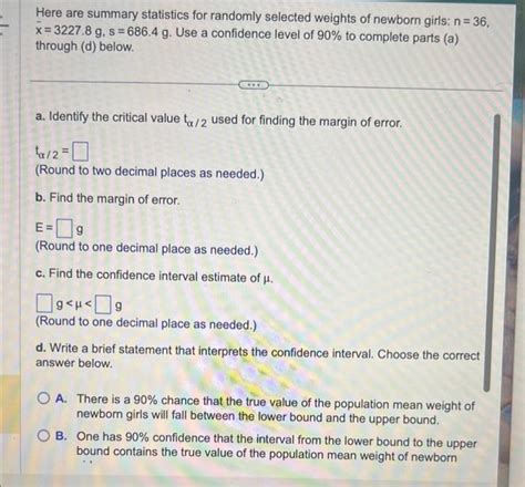solved here are summary statistics for randomly selected