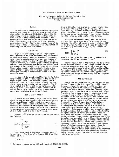 Ccd Recursive Filter For Mti Applications Ieee Conference Publication Ieee Xplore