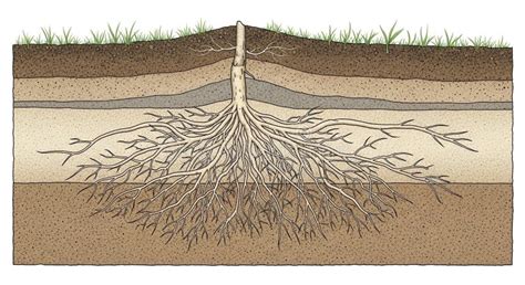 Cross Section Of Soil Showing Tree Roots In Horizontal Layers With Visible Root System Structure