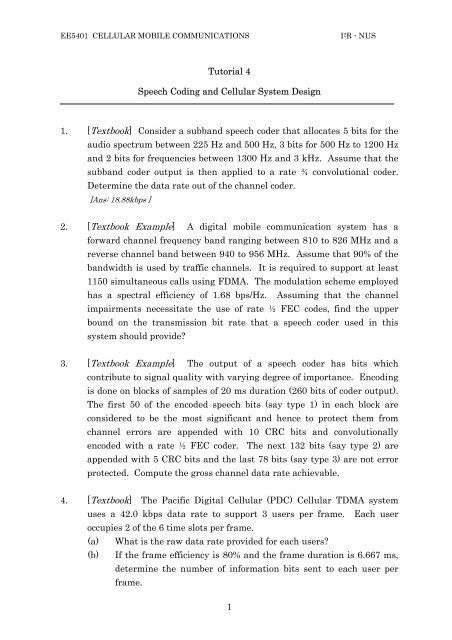 1 Tutorial 4 Speech Coding And Cellular System Design 1