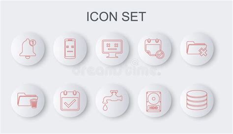 Set Line Database Delete Folder Dead Monitor Hard Disk Drive HDD Bell Mobile Calendar With