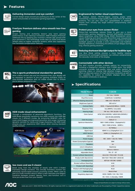 AOC C G E FHD HDR Freesync Premium Hz Ms Side Frameless R Curved Gaming Monitor