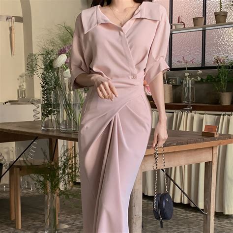 달리호텔 💐단독주문폭주 Dali Made 로엘 카라 셔츠 랩 꼬임 스트랩 리본 반팔 롱 원피스하객룩 위시버킷