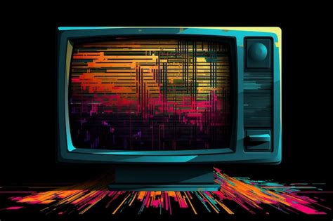 Retro Computer Monitor Displaying Glitchy Graphics Premium Ai