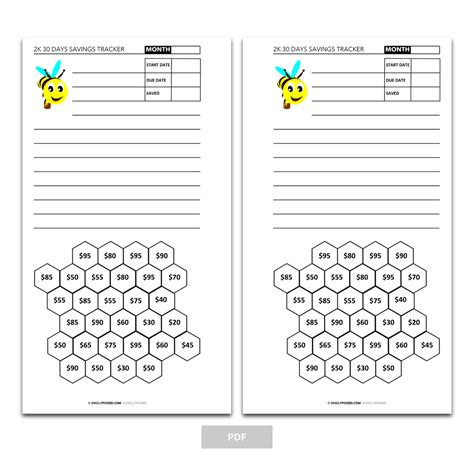 2k 30 days savings tracker printable insert chiclypoised