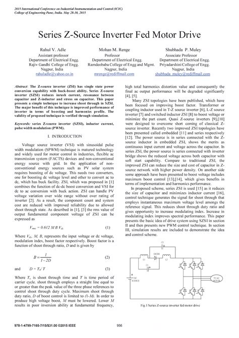 Pdf Series Z Source Inverter Fed Motor Drive