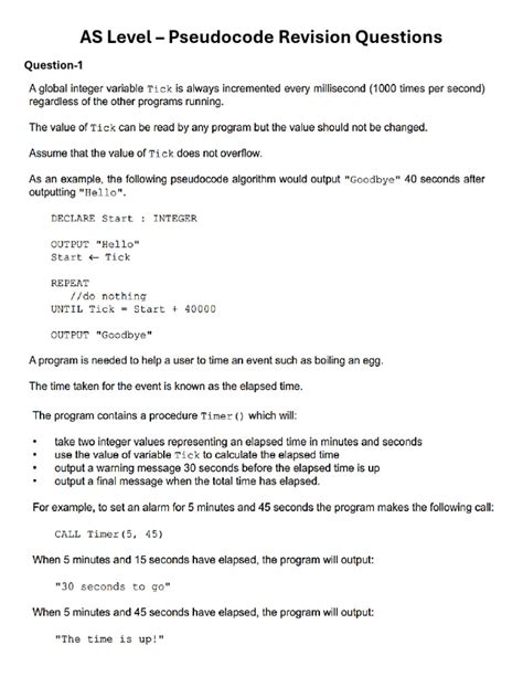 Aslevel Pseudocode Revision 1 Pdf