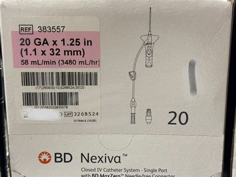 New Bd 383557 Catheter Iv 20gx1 14in Single Port Wmaxzero Straight