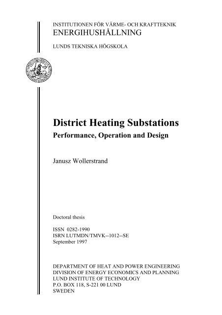 District Heating Substations Lunds Tekniska Högskola
