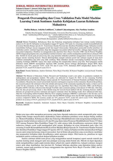 Pdf Pengaruh Oversampling Dan Cross Validation Pada Model Machine
