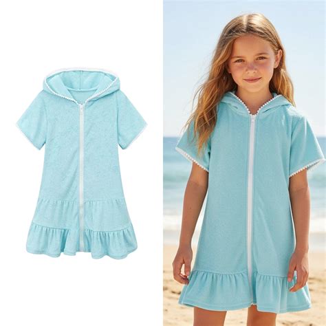 Teen Girl Bathing Suit Cover Up Zip Up Hooded Green Terry Cloth Beach