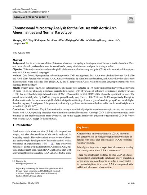Pdf Chromosomal Microarray Analysis For The Fetuses With Aortic Arch
