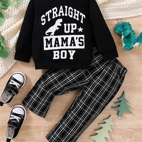 بنطال طويل منقوش برسومات وديناصور للأولاد وسويت شيرت بأكمام طويلة ملابس